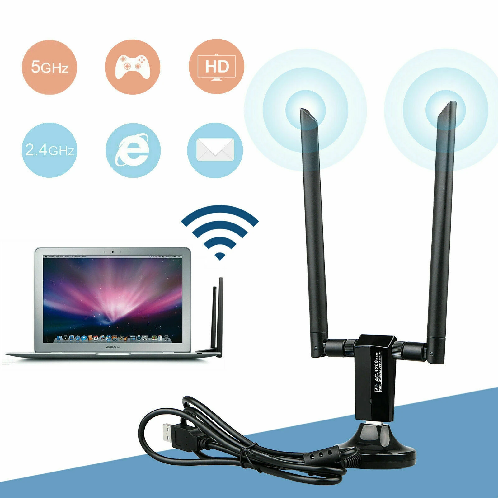 1200mbps Long Range Ac1200 Dual Band 5ghz Wireless Usb 3.0 Wifi Adapter ...