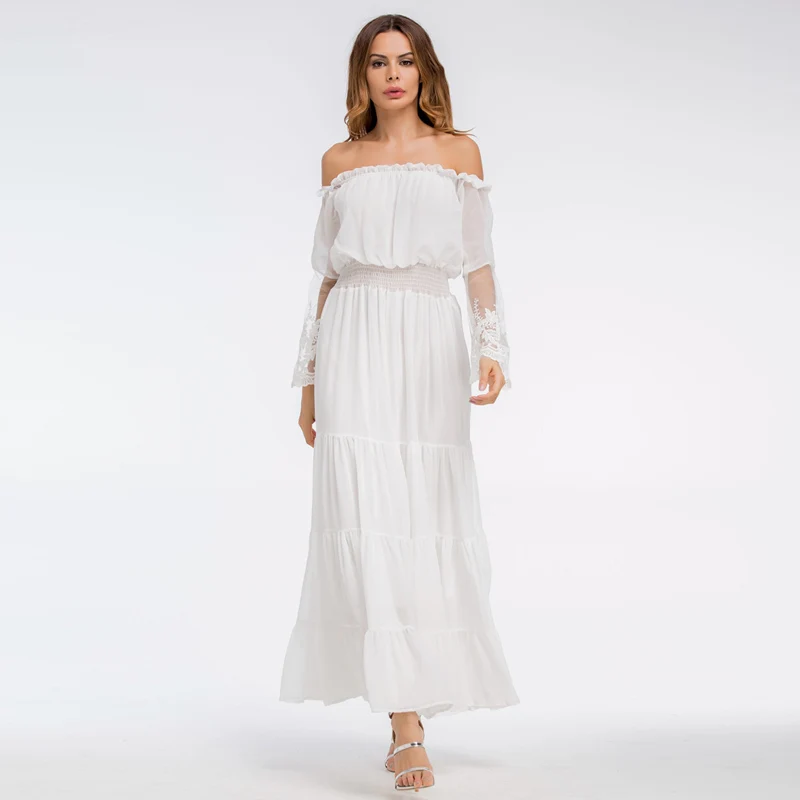 2018 female Chiffon Boho Off the Shoulder White maxi Summer dress ...