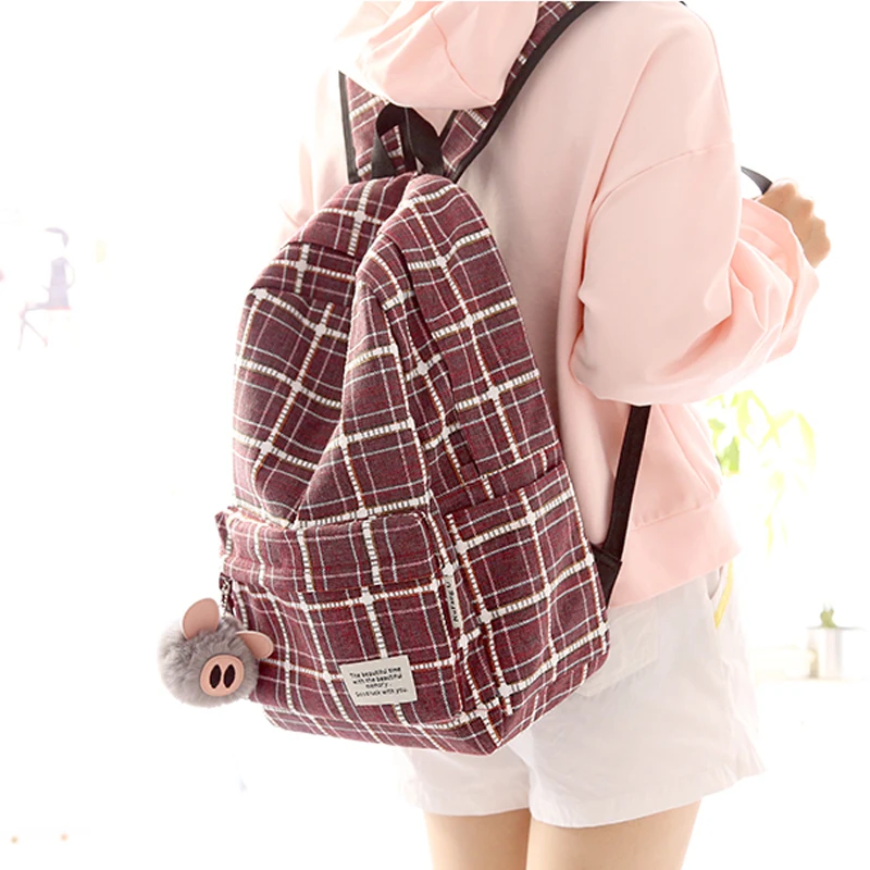 2020 classic style teenagers cute linen plaid design women backpack ...