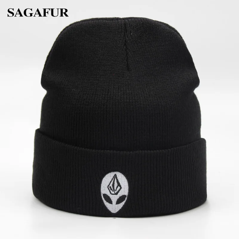 Cool Embroidery Alien Hat Men Winter Skullies Beanies For Girls Acrylic ...