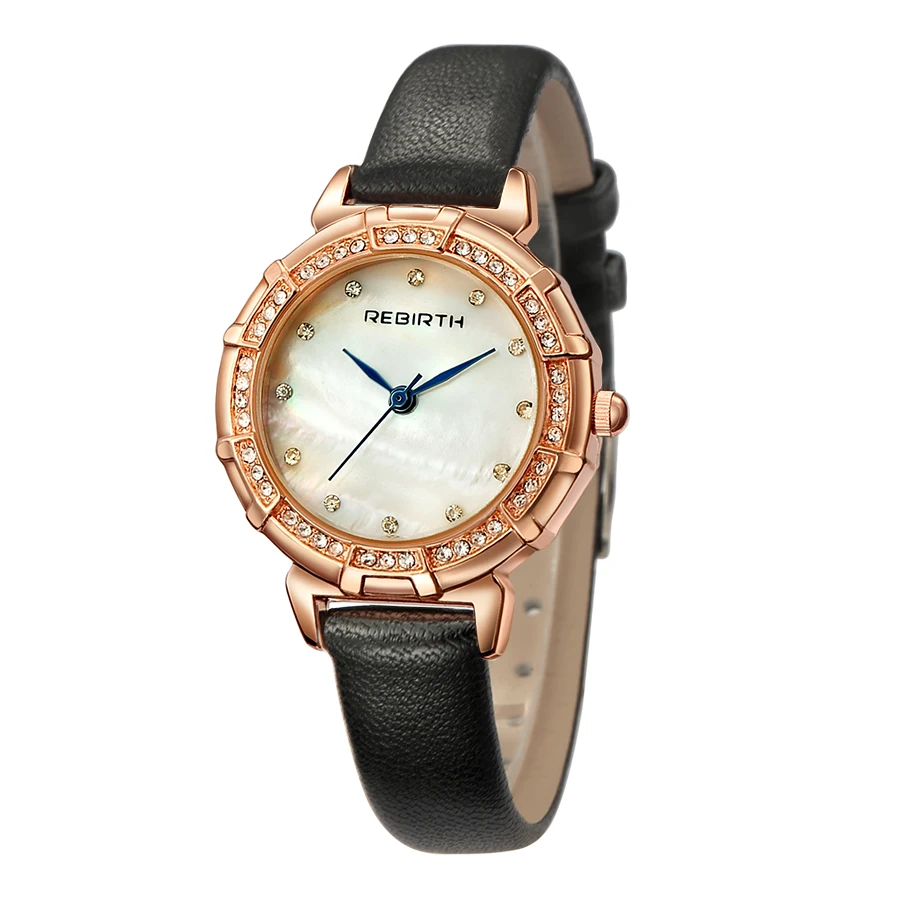 REBIRTH Watches Women Luxury Leather band Quartz Watch Fashion Diamond ...