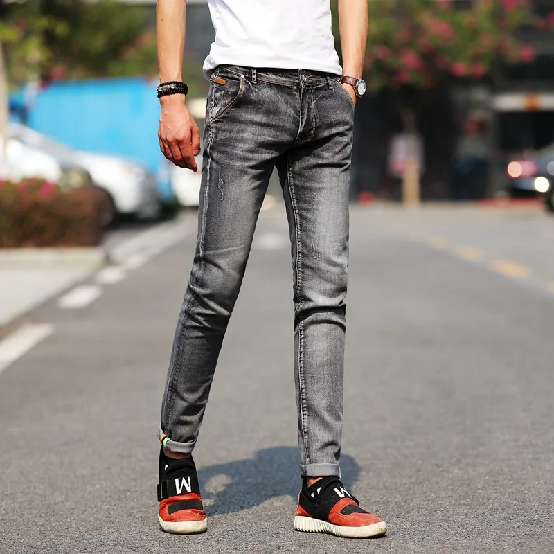 2017 Fashion Men's Jeans Light Color Stretch Jeans Casual Straight Slim ...