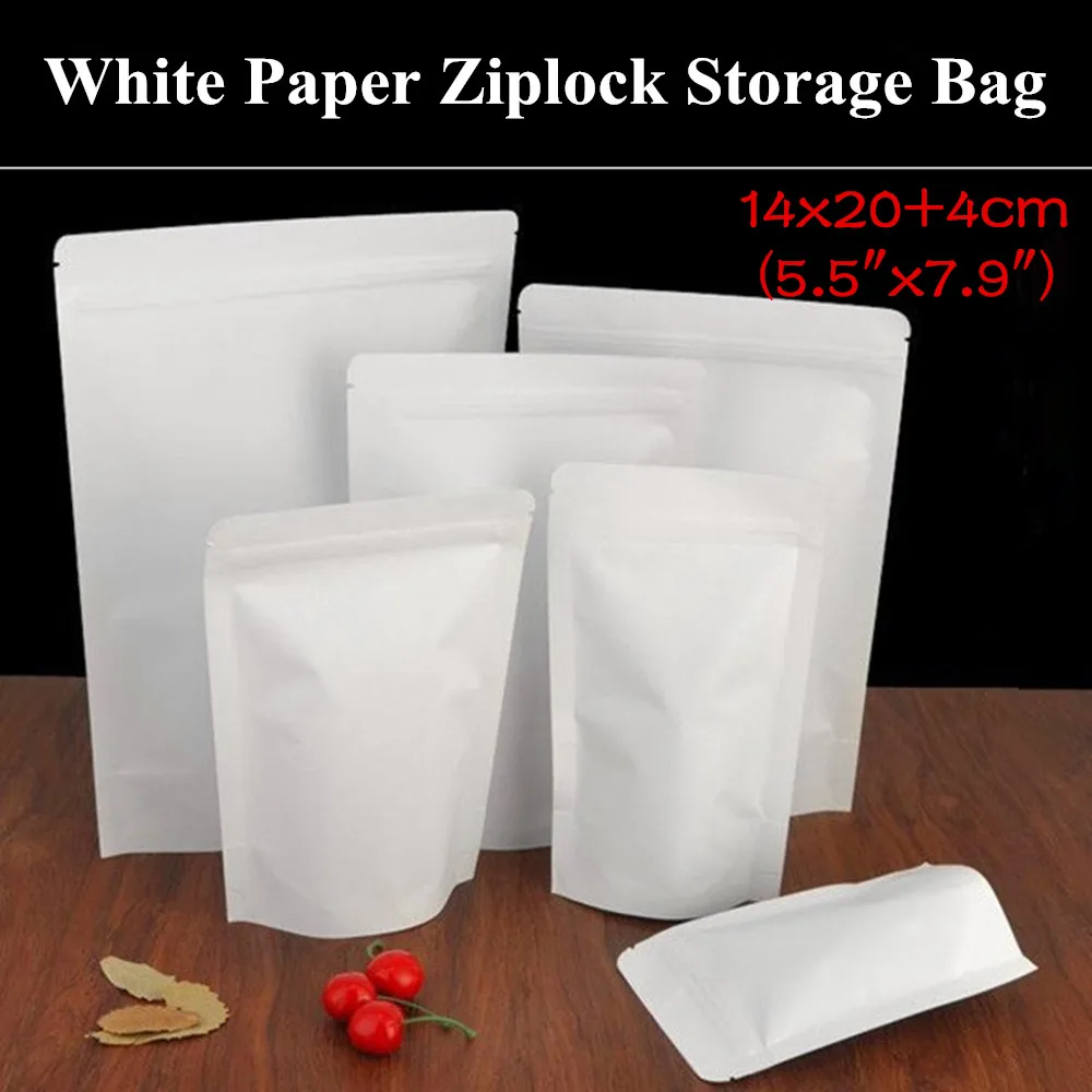 50pcs 14x20+4cm (5.5"x7.9") 280micron Stand up White Paper Ziplock Bag ...