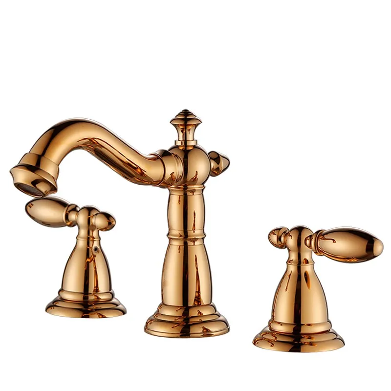 Rose Gold Solid Brass 2 Handle Widespread Bathroom Sink Faucet Luxury