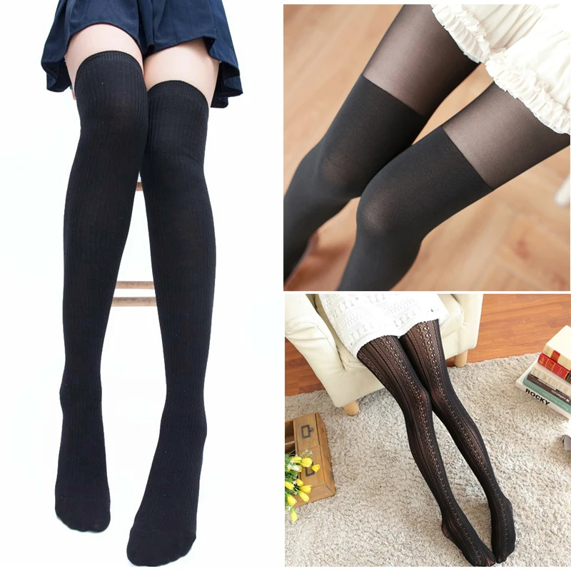 3pcs Sexy Women Pantyhose Thights Knee Stockings Patchwork Stitching