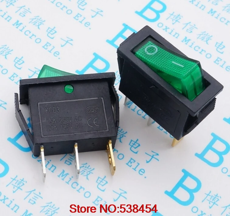 Green-ultra-thin-ship-switch-KCD3-101N-KCD2-3-foot-2-files-with-light ...