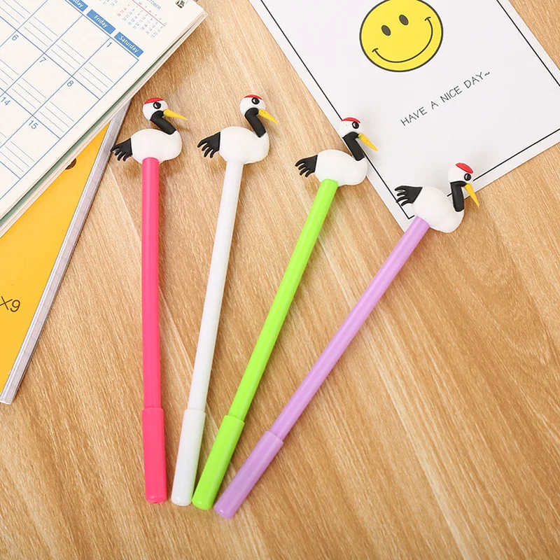 40pcs Lovely Red Crowned Crane Gel Head Pen Stationery Cartoon Fountain ...