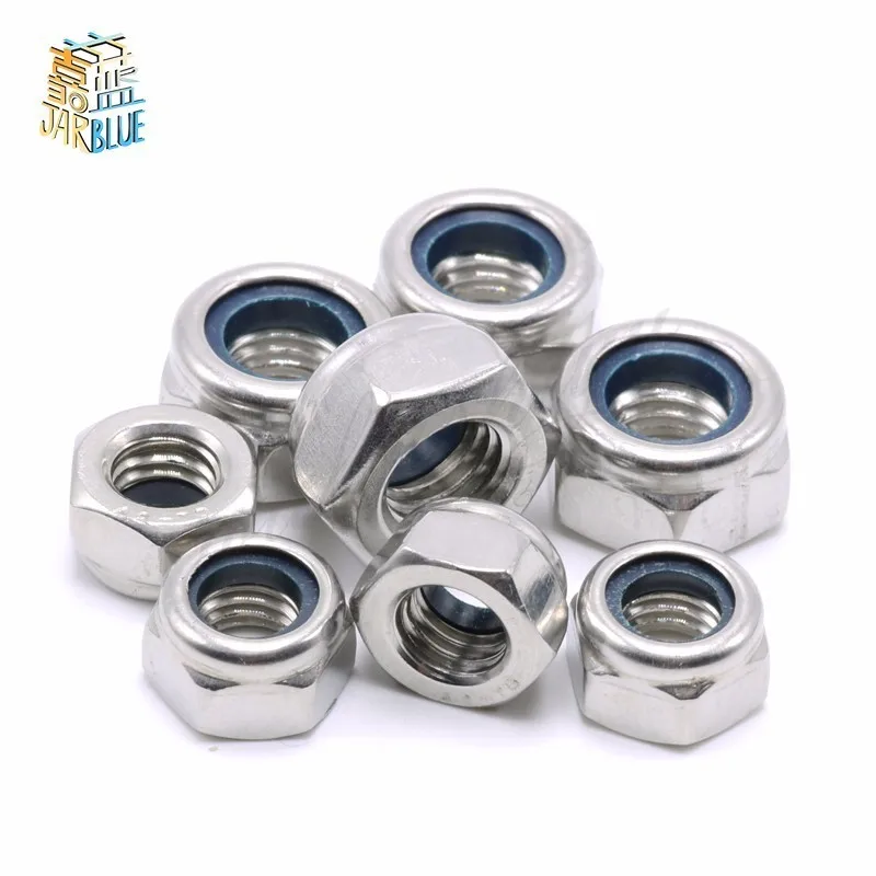 (20 pc/lot) A2 Stainless Steel 304 DIN985 Nylon Insert Lock Nuts/Nylon Tuercas M2,M2.5,M3,M4,M5 ...