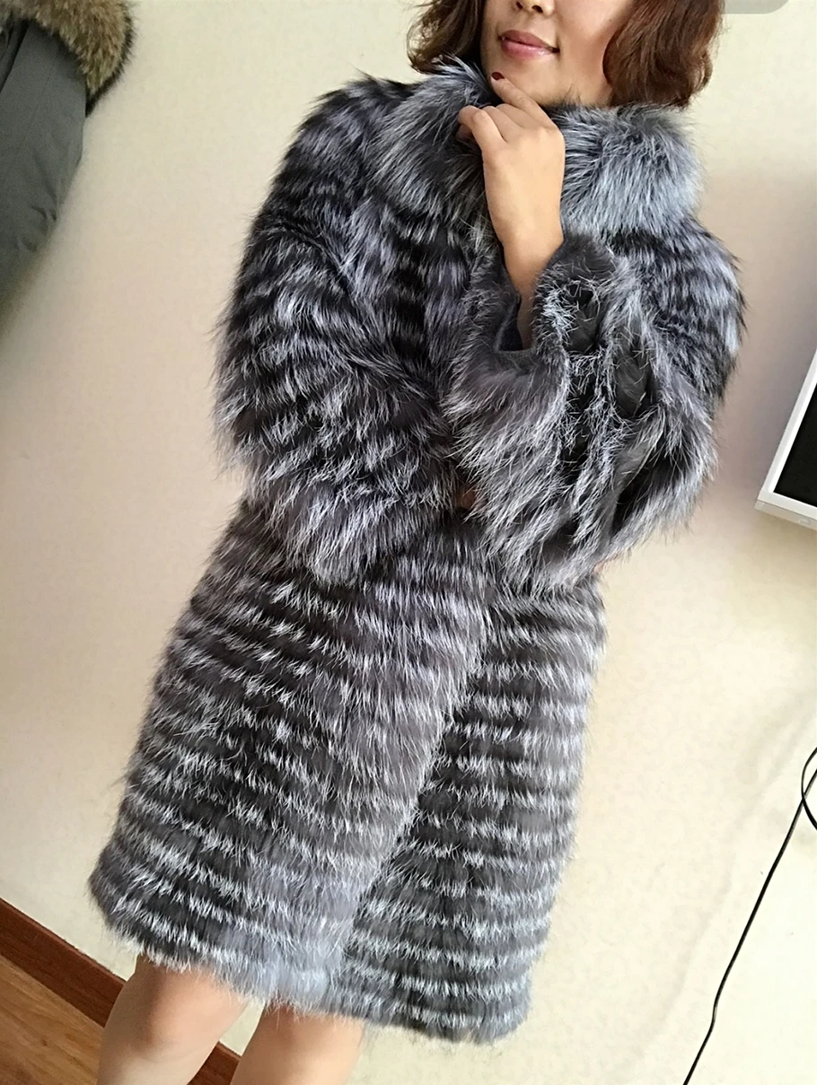 Aliexpress.com : Buy Genuine Gray Silver Fox Fur Coat Long Fashion ...