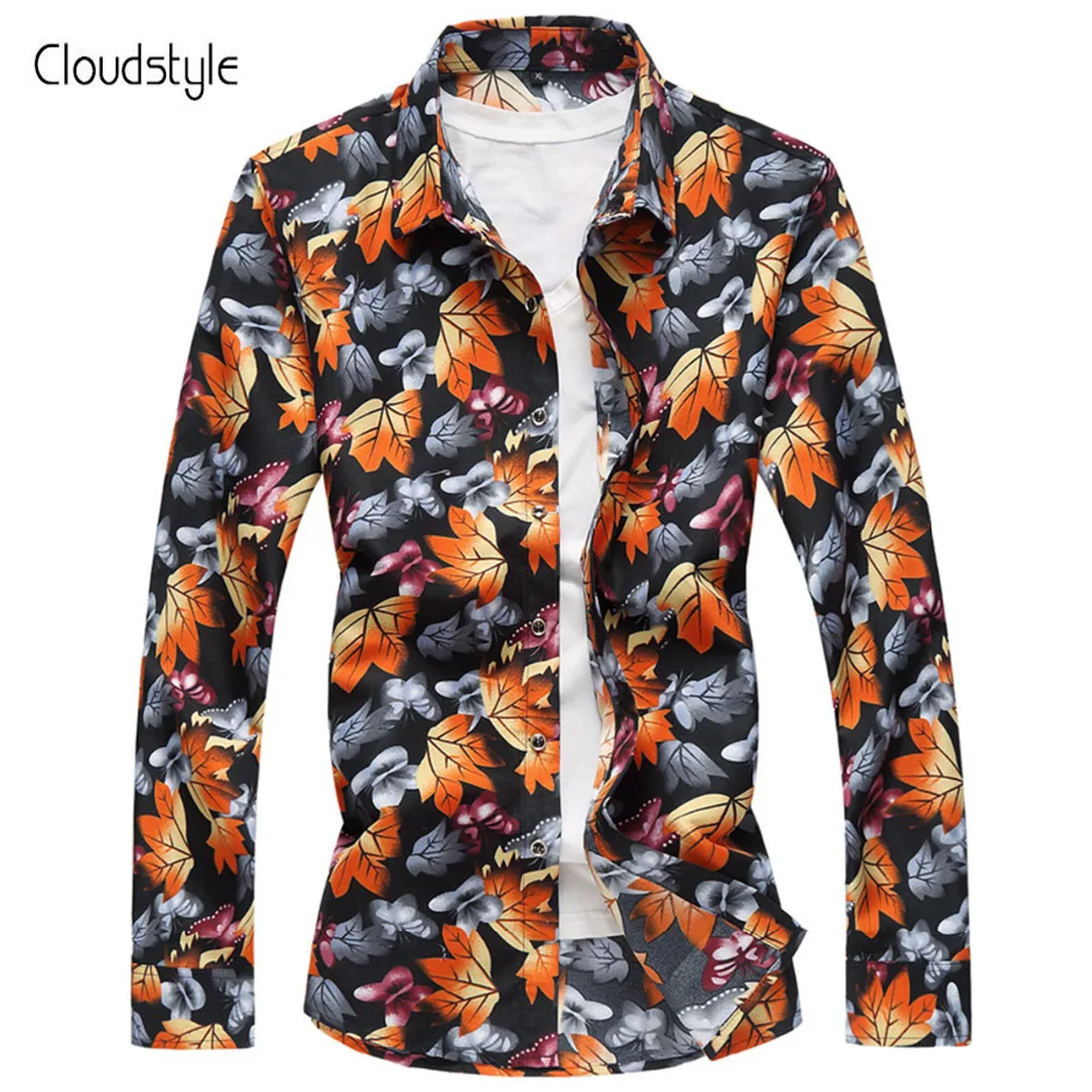 Cloudstyle 2018 Brand New Men Shirts Casual Flora Long Sleeve Turn down ...