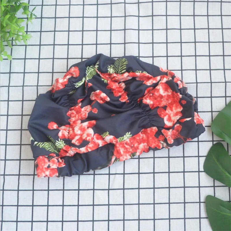 2019 Free size Adult women floral printed swimming cap ladies ruffle ...