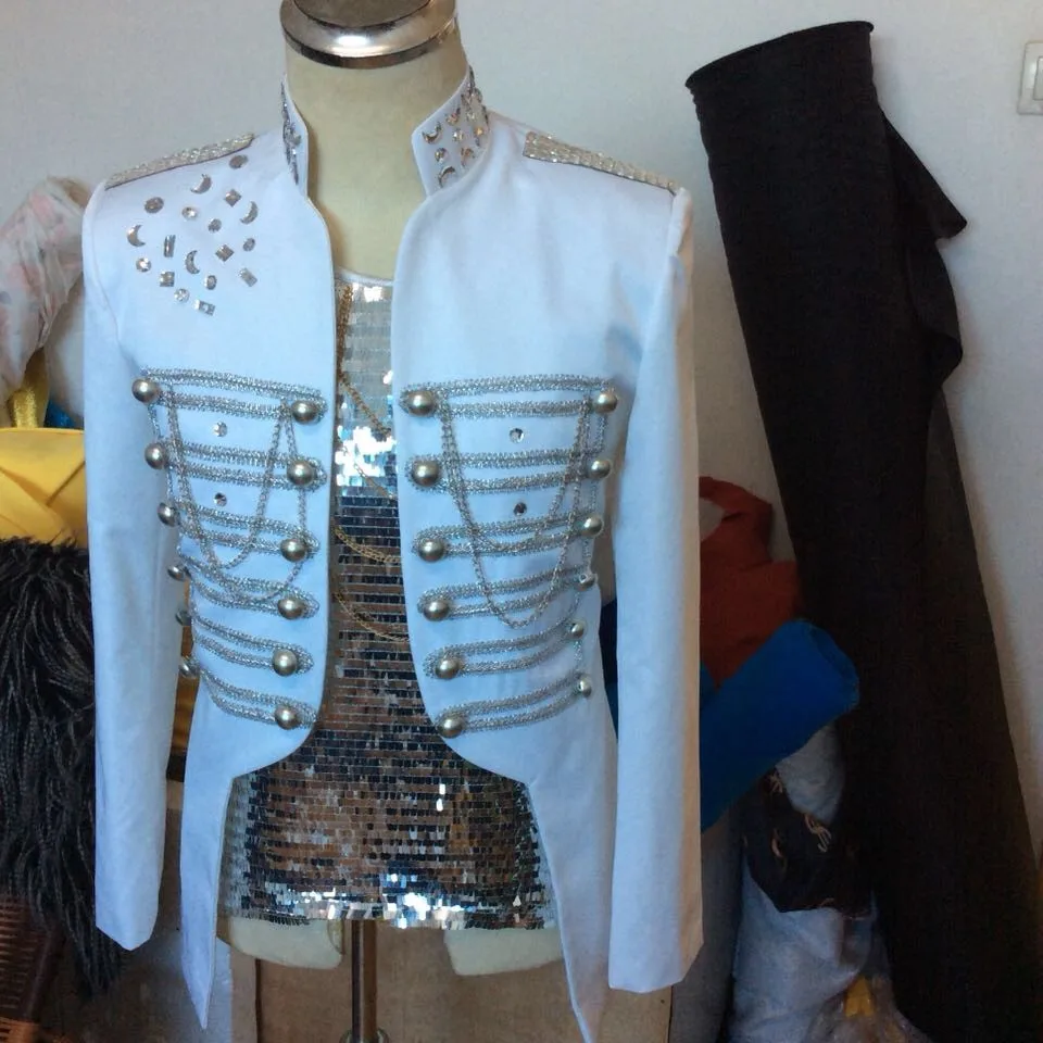 Men Fashion White Rhinestone Chains Slim Casual Jacket Man Singer Dj ...