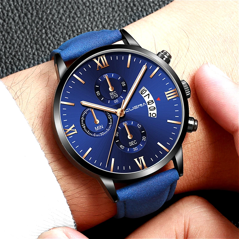 New Men Big Dial Watch Leather Band Sports Date Analog Alloy Military ...