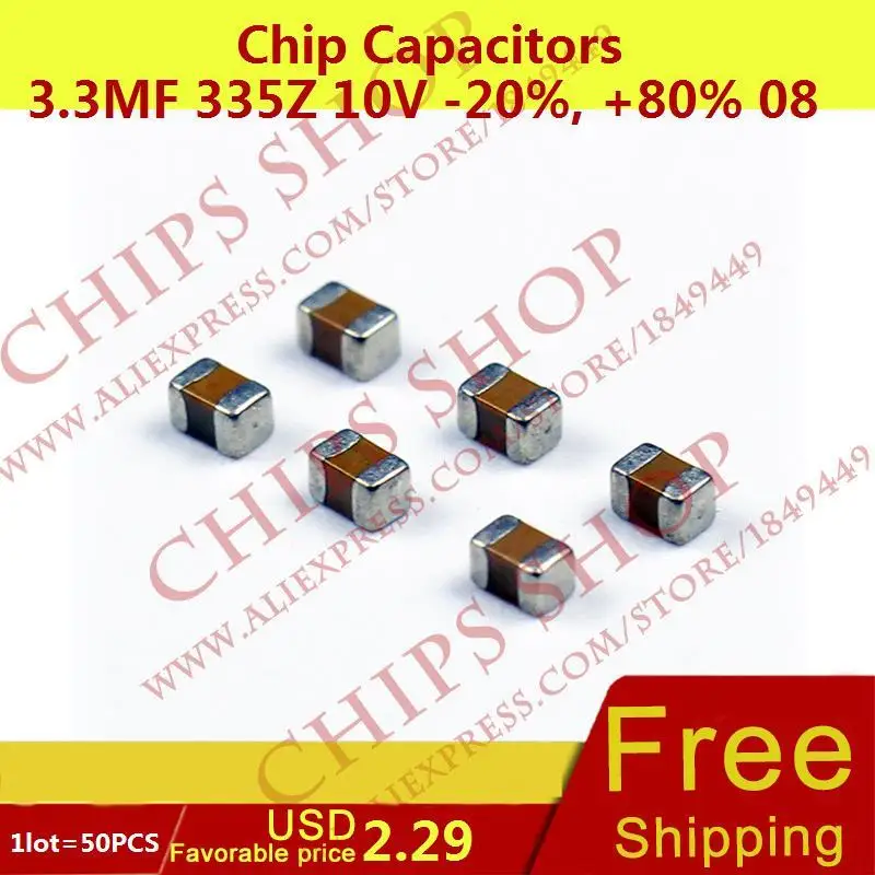 1LOT=100PCS Chip Capacitors 3.3uF 335Z 10V 20%, +80% 0805 3300nF ...