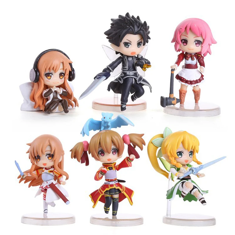6pcs/lot Anime Sword Art Online Figure 6cm SAO Fairy Dance Kirito Asuna ...