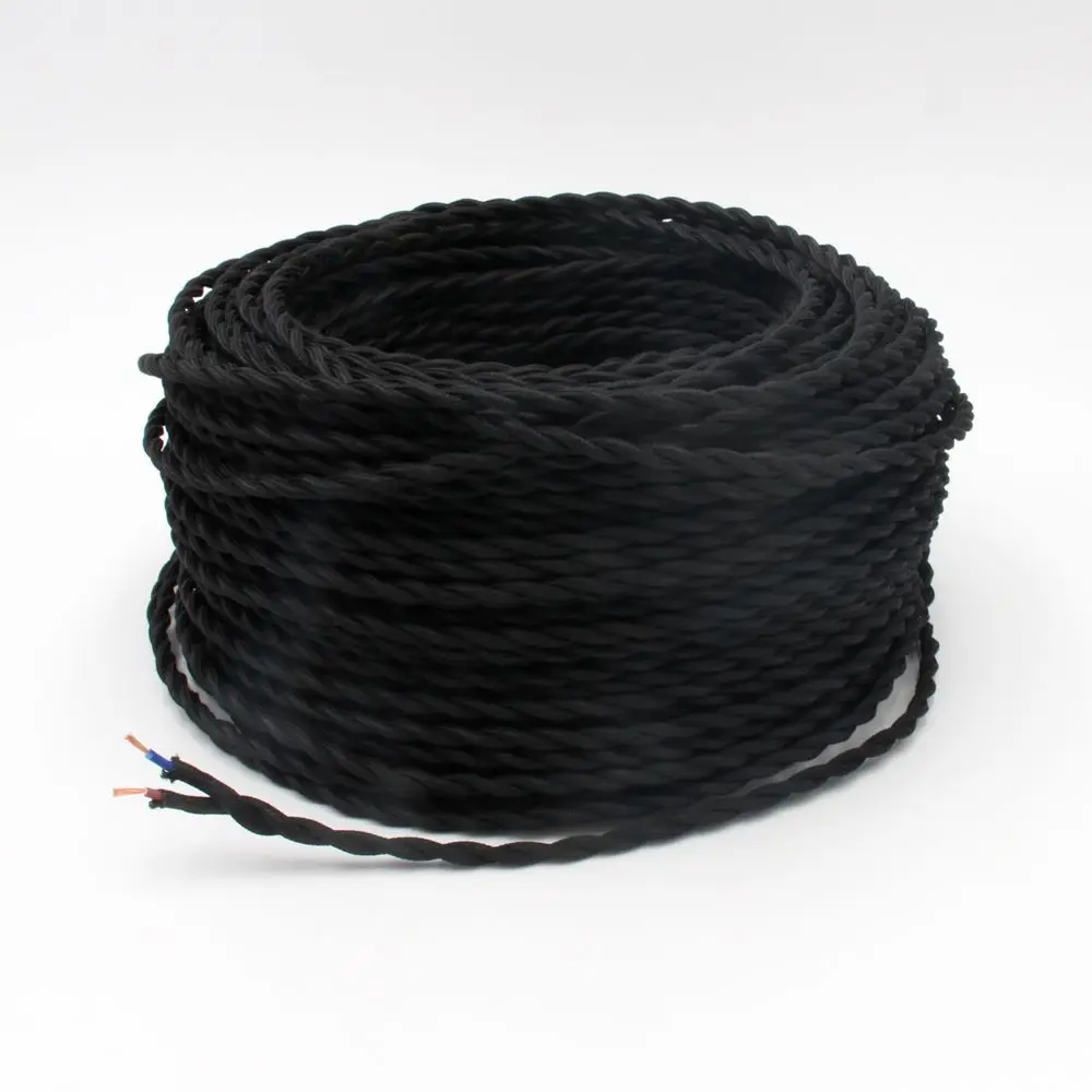 110 240V 2 Core Vintage Light Cord Fabric Woven Braided Corvered 2 Wire ...