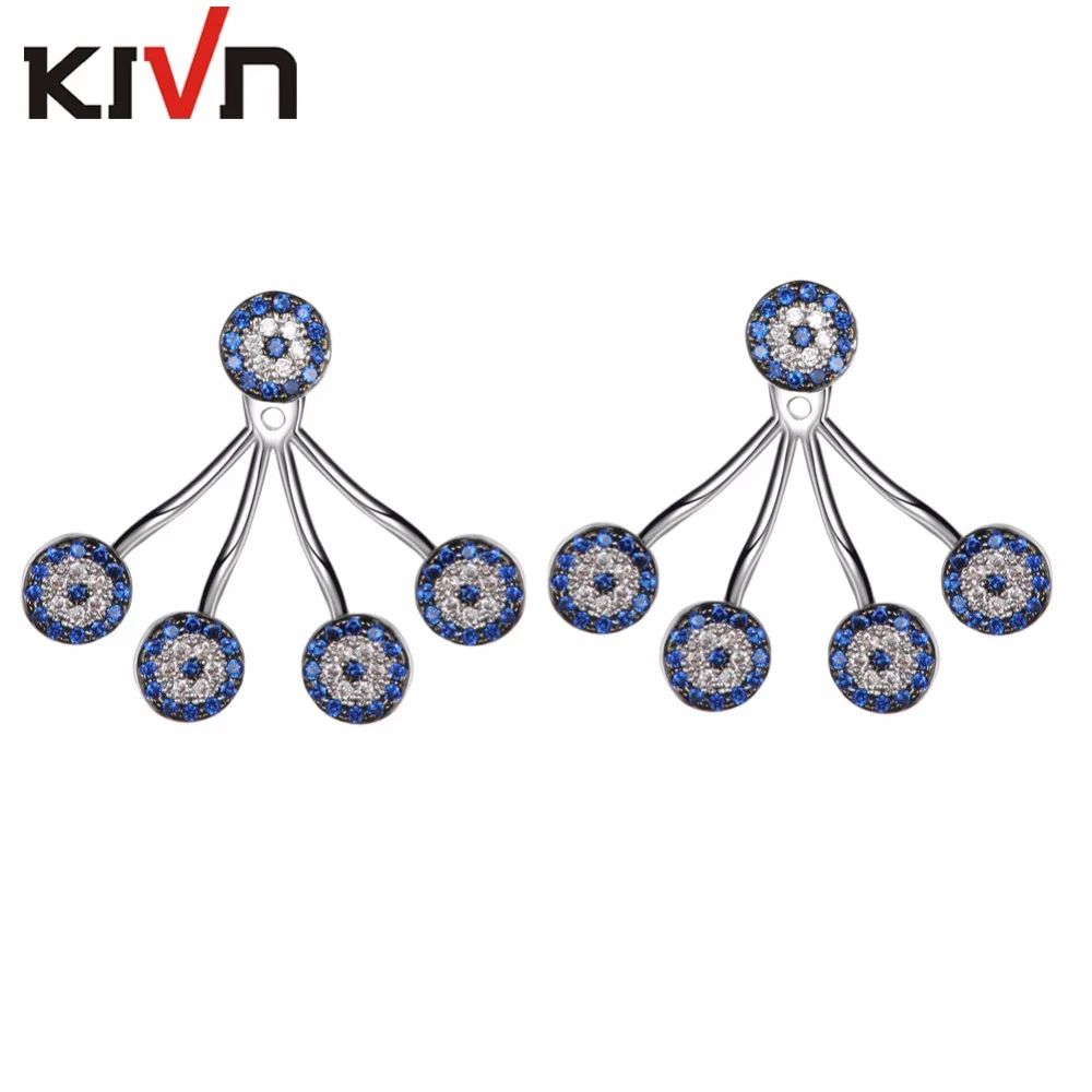 Kivn 패션 쥬얼리 터키어 파란 눈 입방 지르코니아 여자 신부 웨딩 귀걸이 귀 재킷 생일 선물 6pcs 많은 도매|ear ...