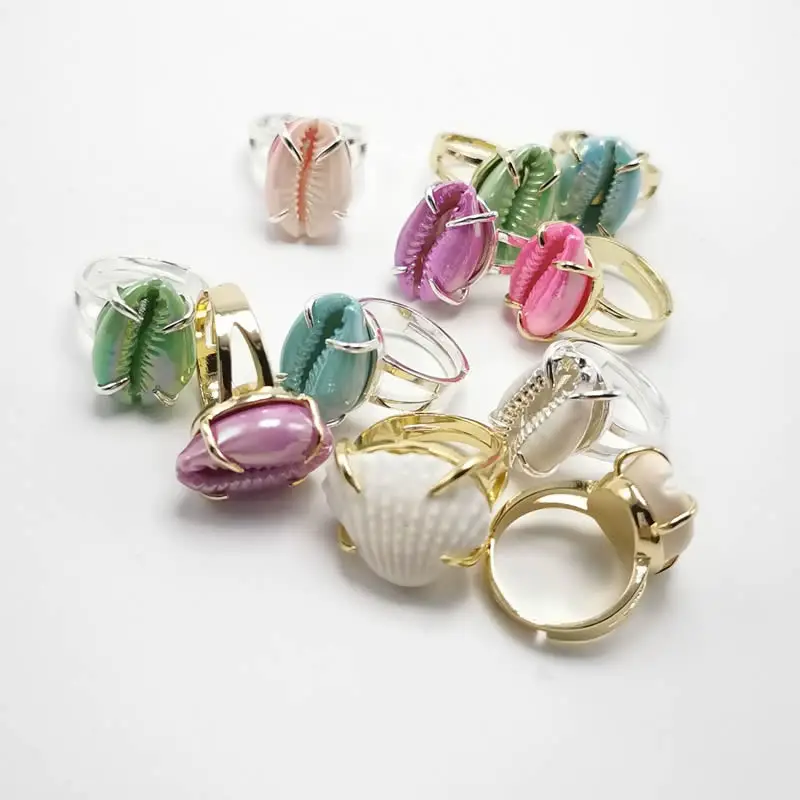Multi-colored-shells-Gold-Sliver-Shell-Ring-Summer-Beach-Conch-Finger ...