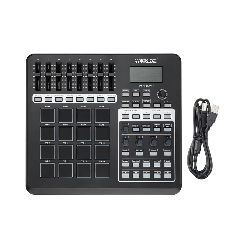 Panda 200 Controlador MIDI Worlde Portátil USB 16 Almofadas com Display ...