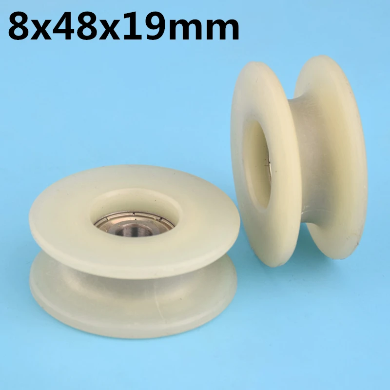 1Pcs-8x48x19-mm-U-groove-Nylon-Plastic-Wheel-With-Bearings-Nylon-track ...