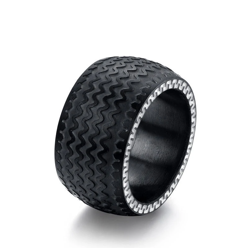 Punk Tire Rings For Men Stainless Steel Wedding Bands Black Cool Tyre ...