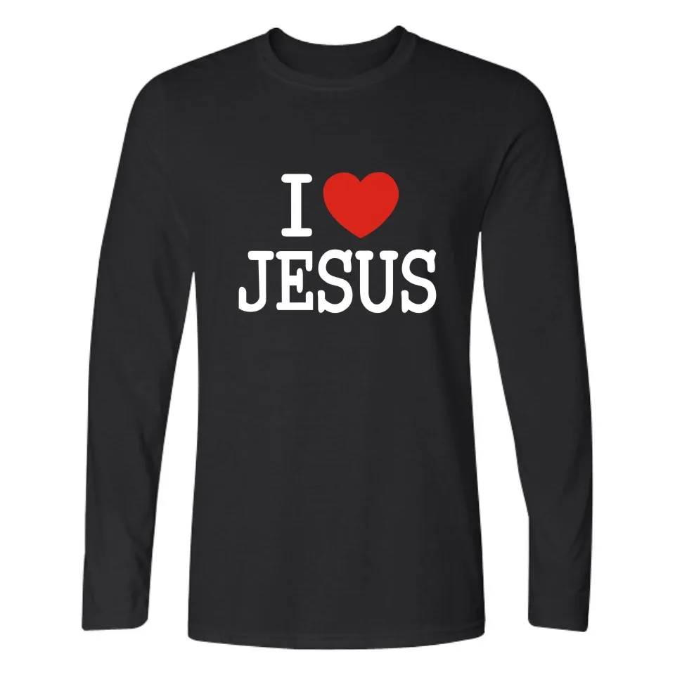 I Love Jesus Christian Long Sleeve T Shirt Men Slim Fit T Shirts With