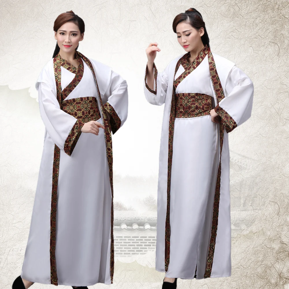 Ancient Costume Hanfu Female Chinese Folk Dance White Ladies Princess ...