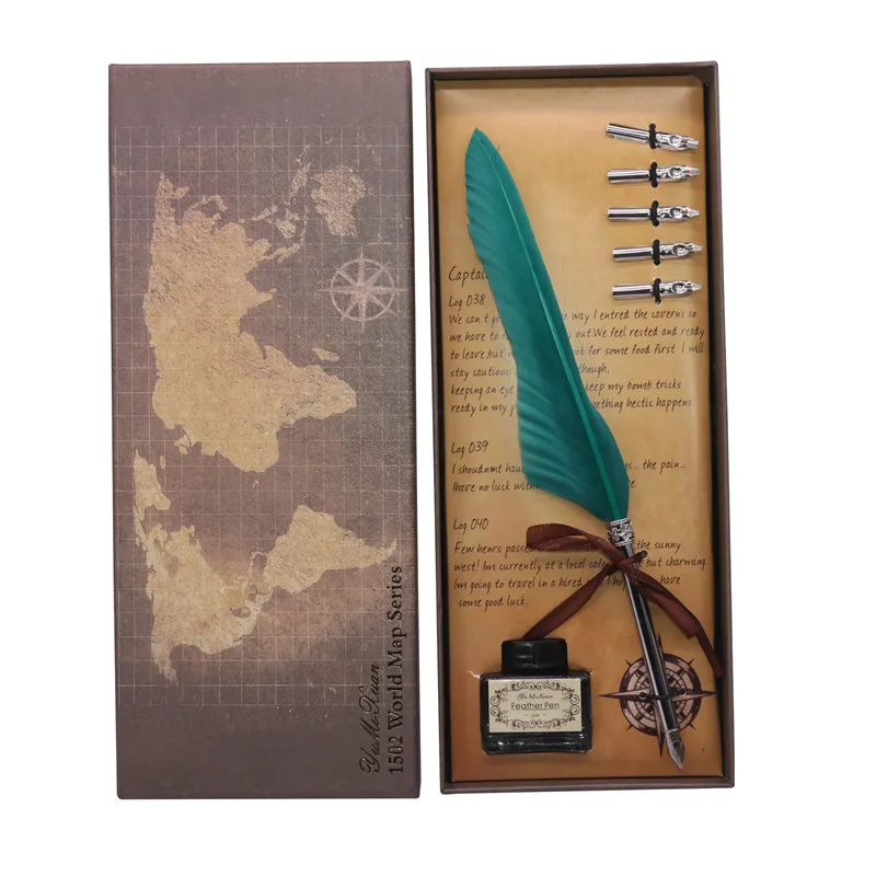 1 Set English Calligraphy Feather Dip Pen Writing Ink Set Stationery ...