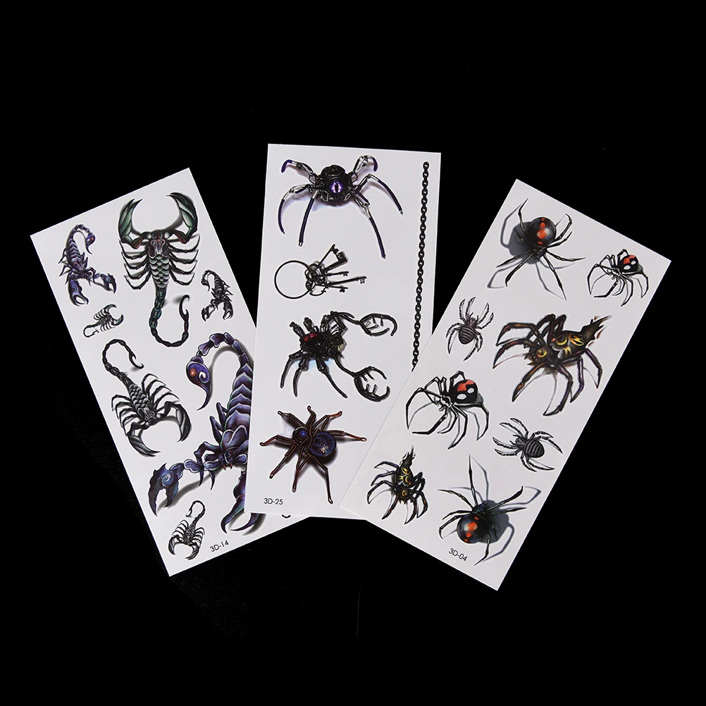 Hot 3D Disposable Spider Tattoo Stickers Color Spiders Insects Large ...