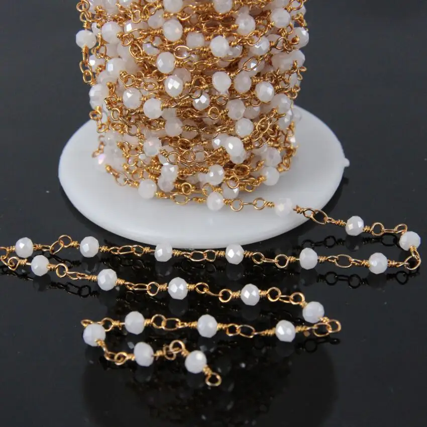 5Meter,AB White Glass Faceted Crystal Rondelle Chains,Wire Wrapped ...