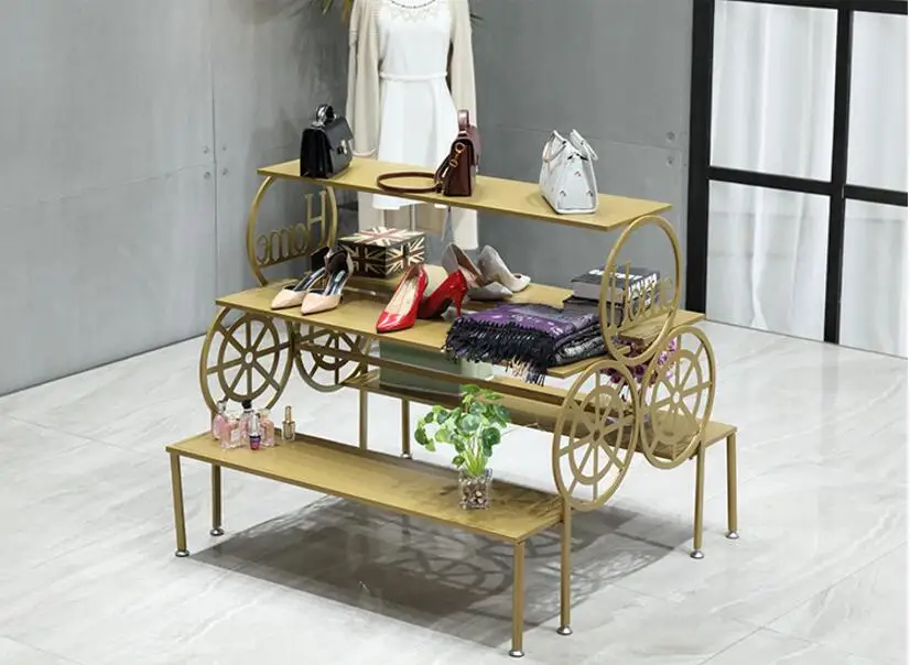 Golden display rack, running platform, trapezoidal landing shelf in ...