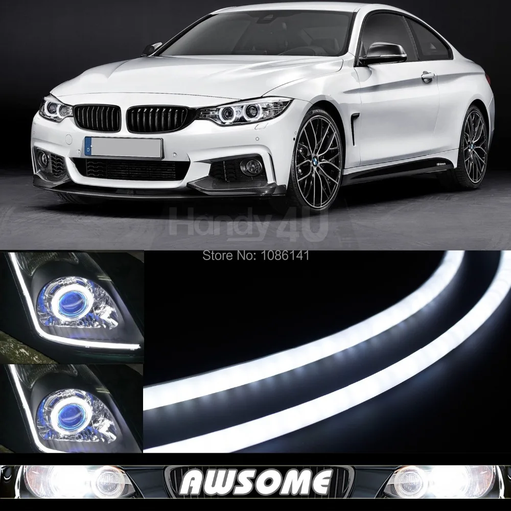 2x 60cm DRL Flexible LED Tube Strip Style Car Headlight Daytime Running ...