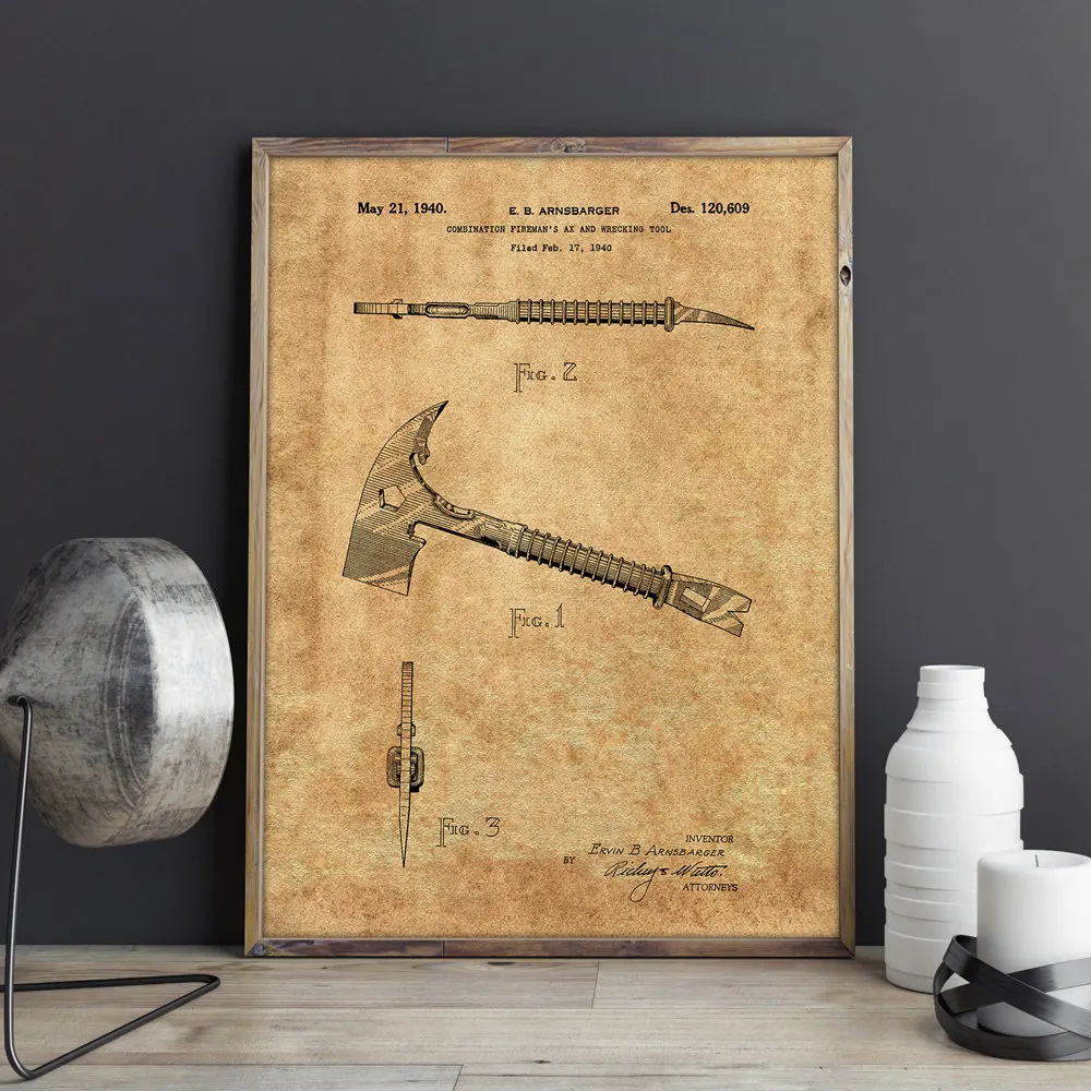 Fireman Axe patent,Fire Fighter,Tool art,picture prints,poster,home ...