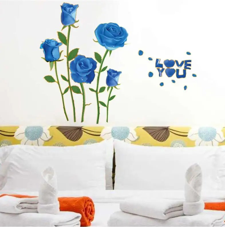 DIY waterproof and removable Blue enchantress flower wall sticker rose ...