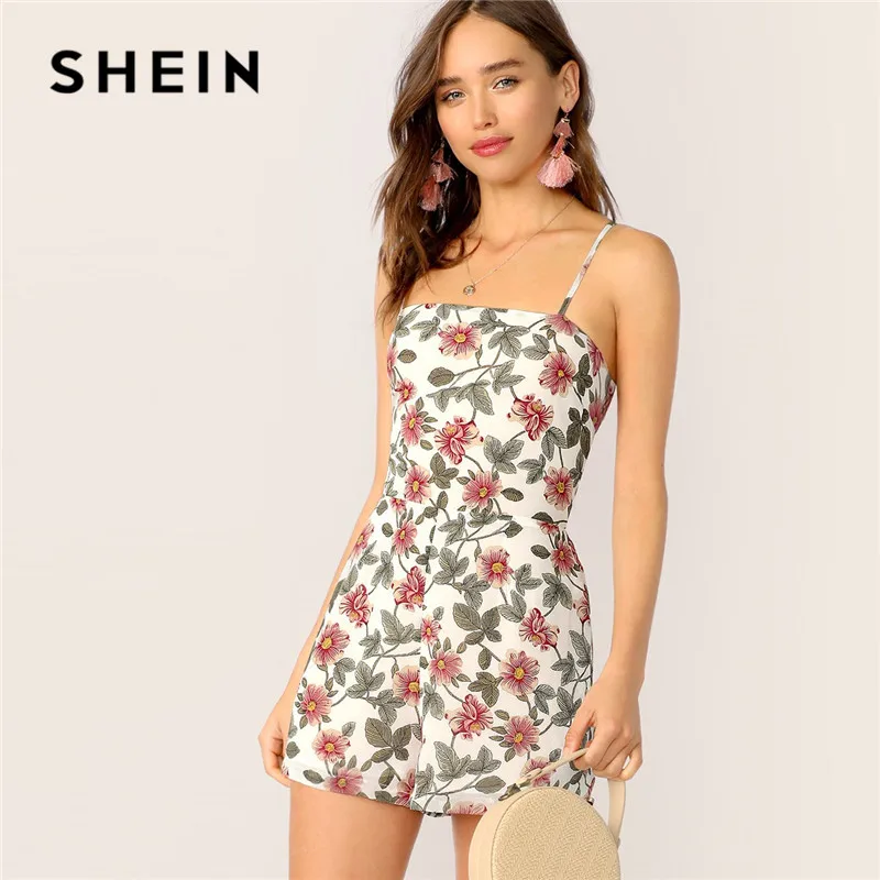 Shein Sexy Backless Floral Print Crisscross Knot Backless Cami Summer