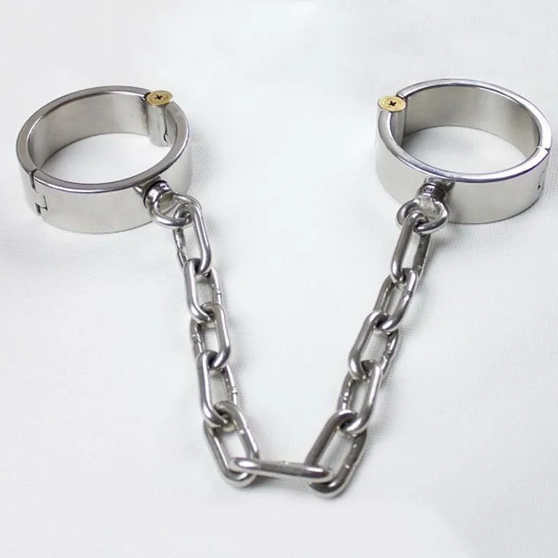 Long Chain Leg Irons Stainless Steel Shackles Slave Ankle Cuffs Metal Bondage Harness Bdsm