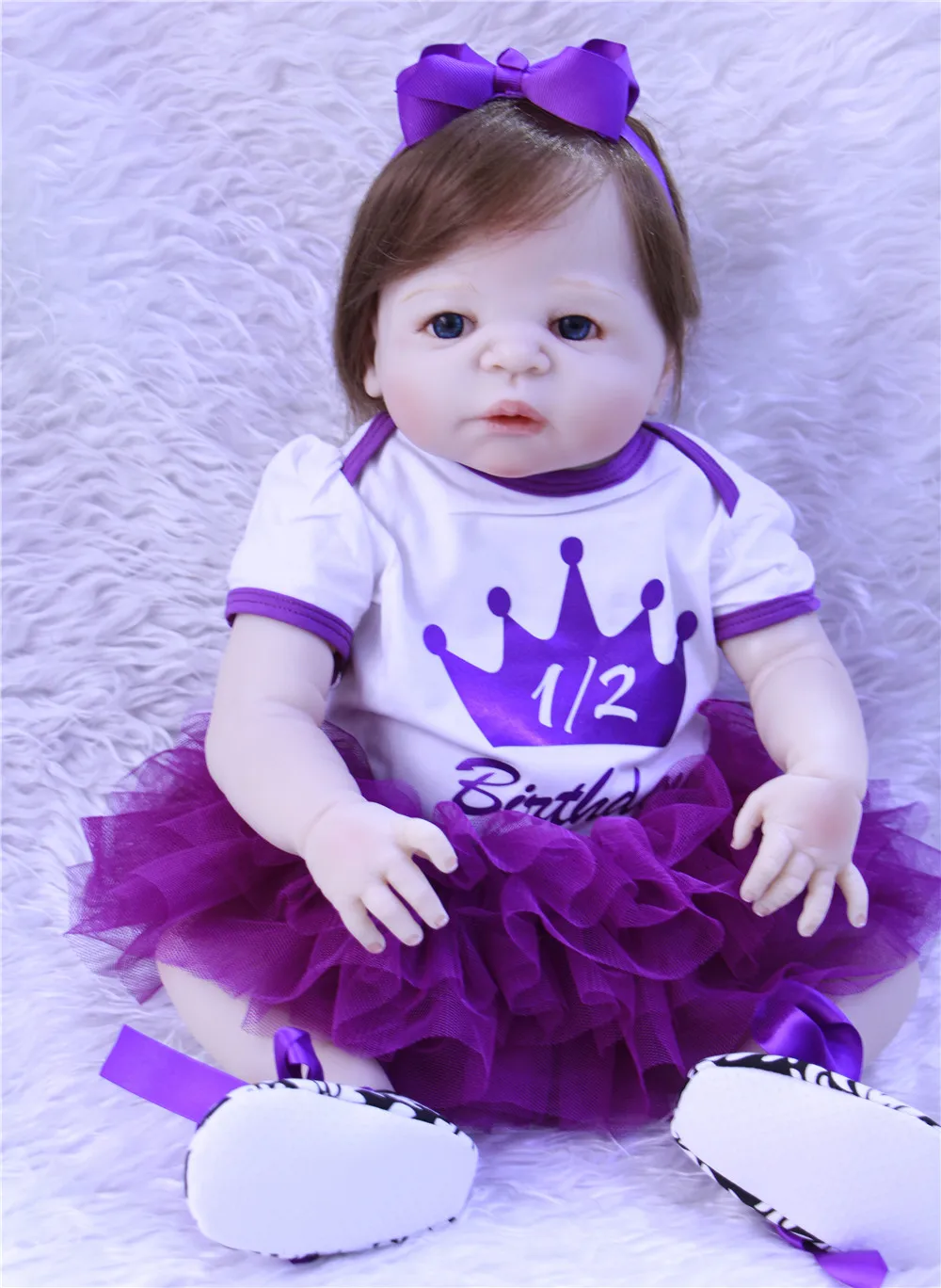 bonec Full Silicone Reborn Baby Girl 22'' Dolls Purple skirt So Truly ...