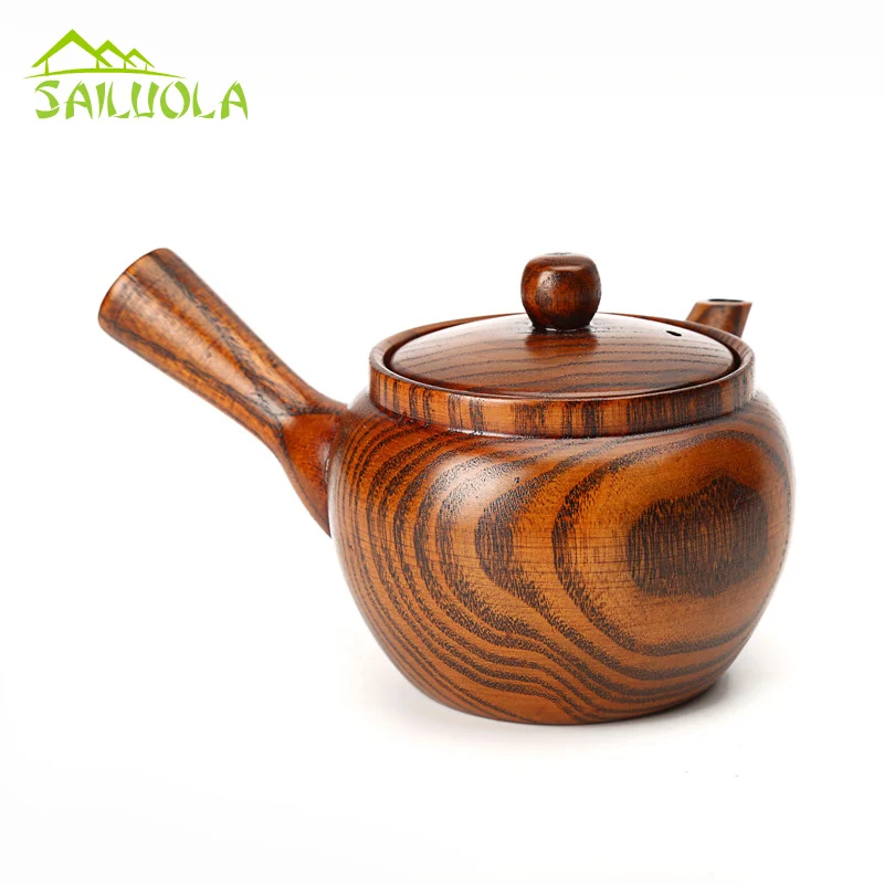 Japanese style Nature Wood teapot kung fu tea pot with strainer wooden ...