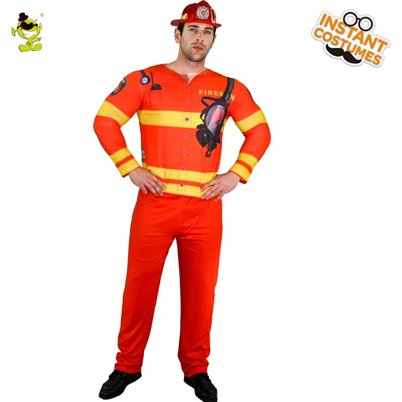 Mens Firemen costumes Fire Man Long Sleeve Party Fancy Dress Firemen ...