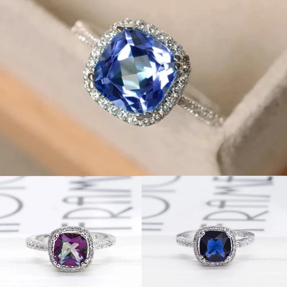 Fashion Big Blue Stone Ring Charm Jewelry Women CZ Wedding Rings ...