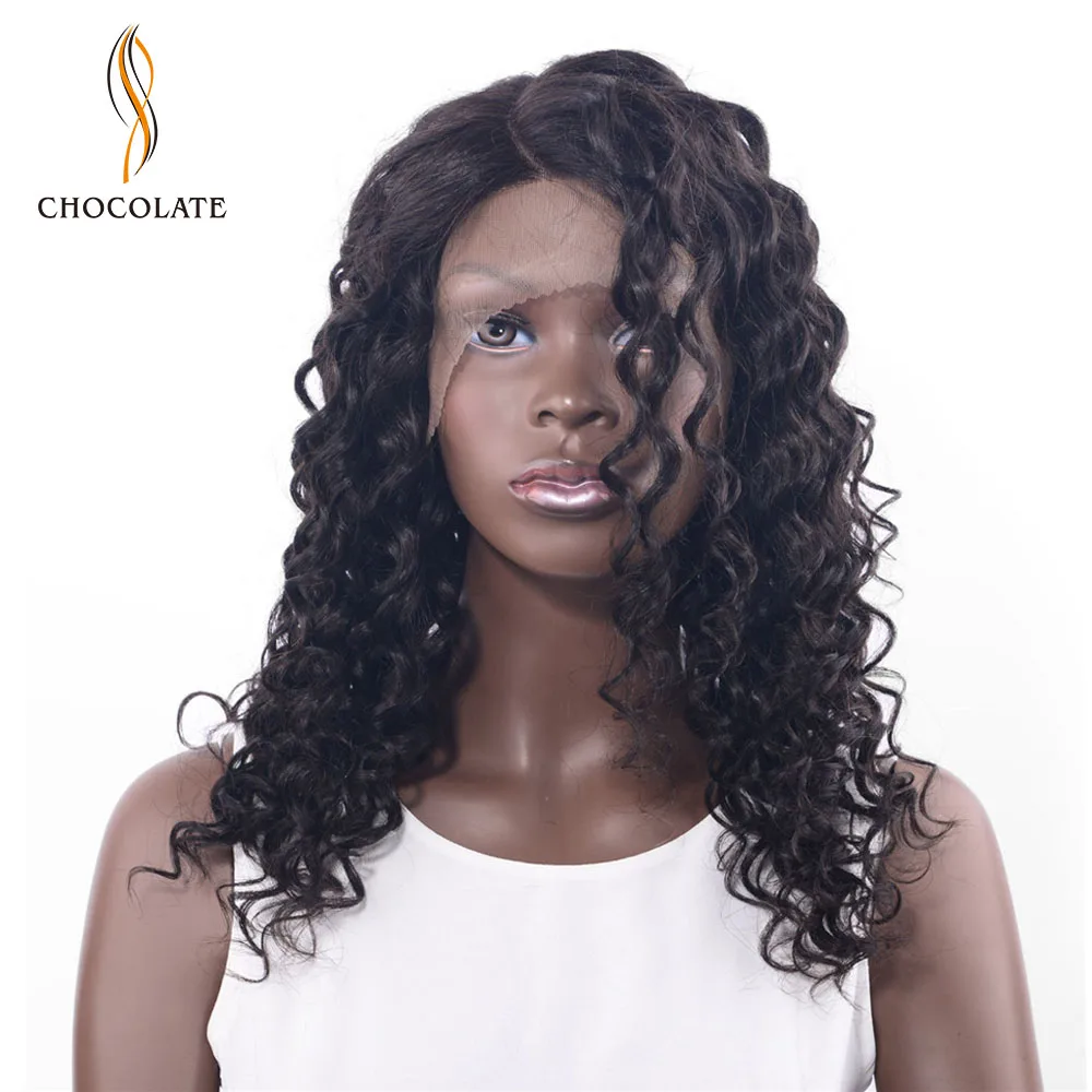 Chocolate Remy Human Hair Wigs Malaysian Loose Wave For Black Women