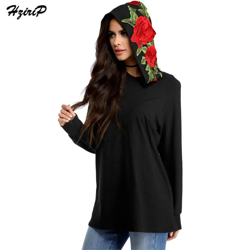 Hzirip Women Hoodies Flower Embroidery 2017 Autumn Casual Long Style