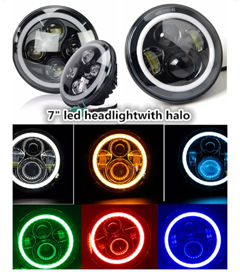 Pair Round 7 Inch LED Car headlight Angel Eyes Halo Ring Auto Headlight ...