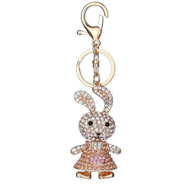 Women Crystal Rabbit Key Rings Rhinestone Bunny Animal Keychain Bag ...