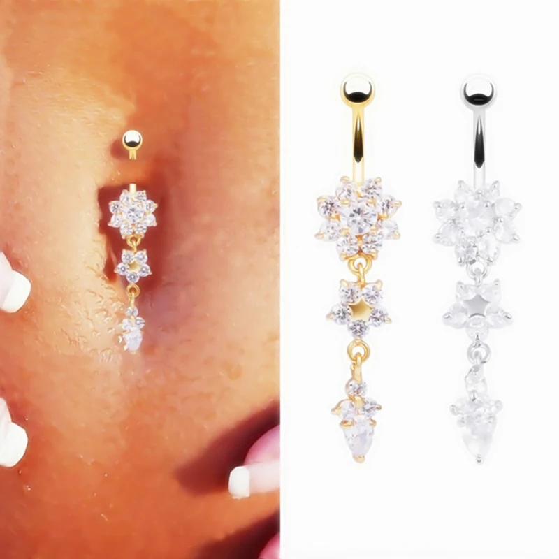 Lnrrabc 2018 Fashion Women Girl Zircon Flower Dangle Crystal Navel
