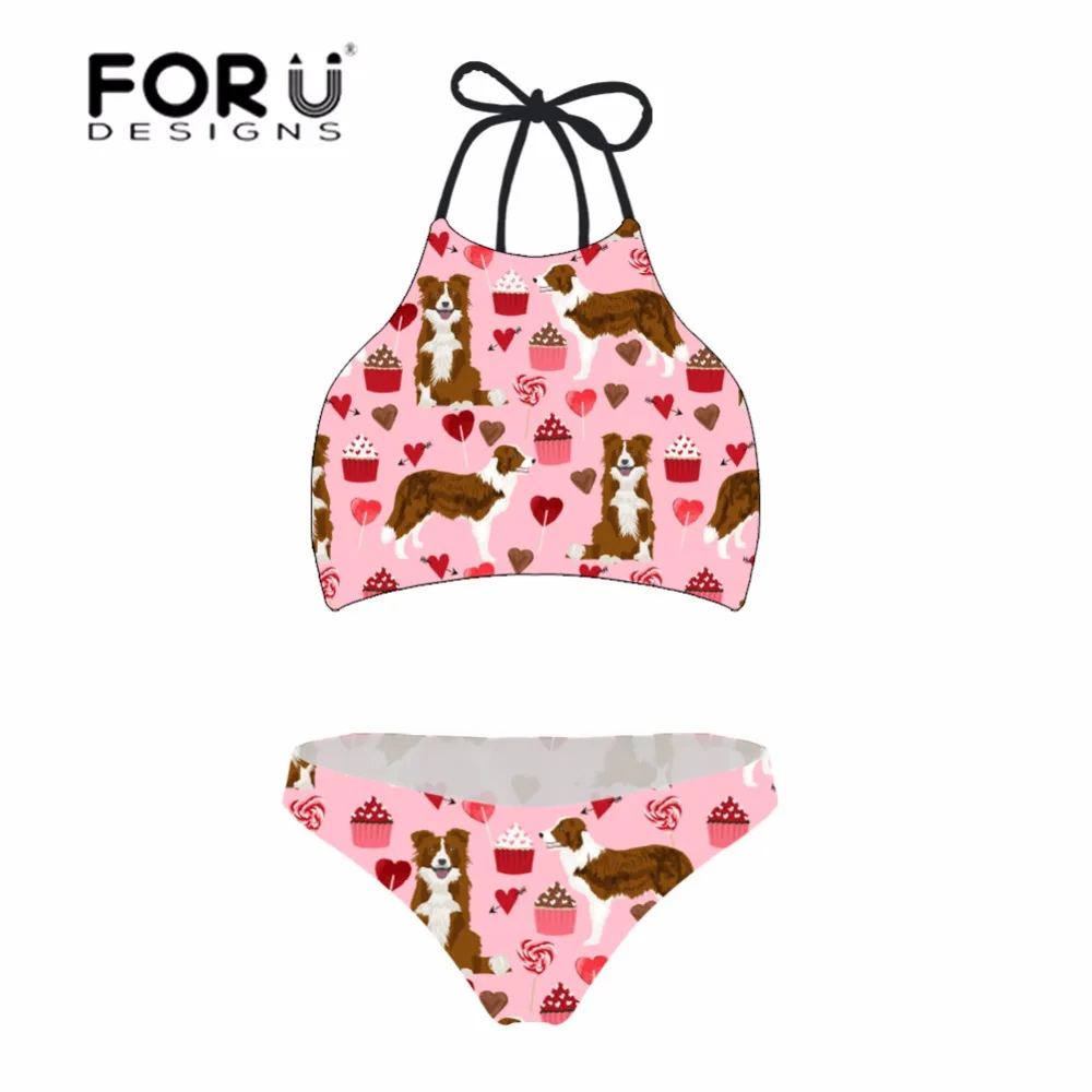 Forudesgins Swimwear Women Bikini Border Collie Printing Sexy Swimsuit