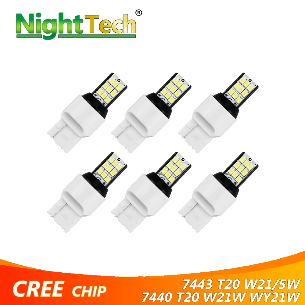 6pcs 1200Lm T20 W21W W21/5W LED Bulb WY21W 7440 7443 LED Lamp White Car ...