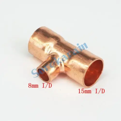 15x8x15mm Copper End Feed Reducer Tee 3 Way Pipe Fitting Plumbing for ...