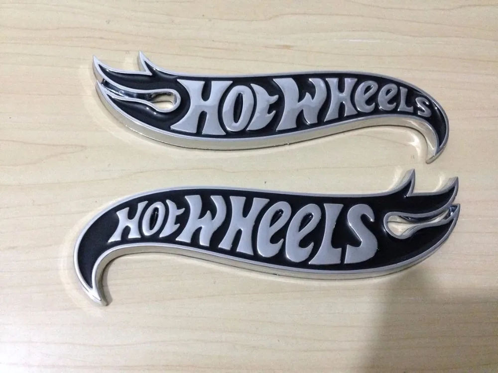 1pair Chrome & BLACK Hot Wheels Flames Emblem Badge Hot Rod, Mustang ...
