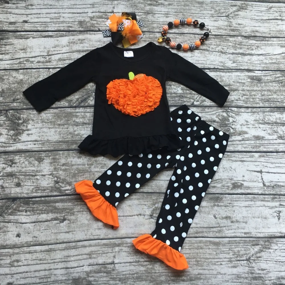 2016Fall Halloween clothes pumpkin polka dot cute suit boutique ...
